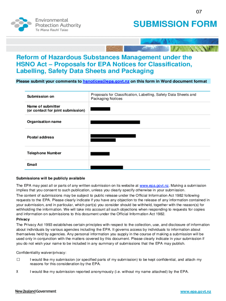 Fillable Online Reform of Hazardous Substances Management Under the ...