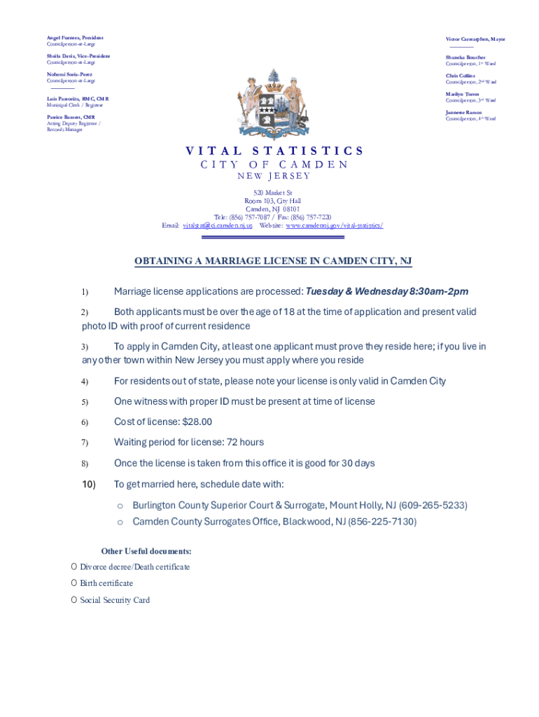 Fillable Online VITAL STATISTICS OBTAINING A MARRIAGE LICENSE IN ... Fax Email Print - pdfFiller