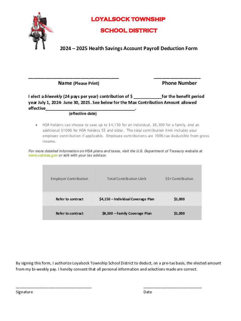 Fillable Online 20242025 Health Savings Account Payroll Deduction Form ...