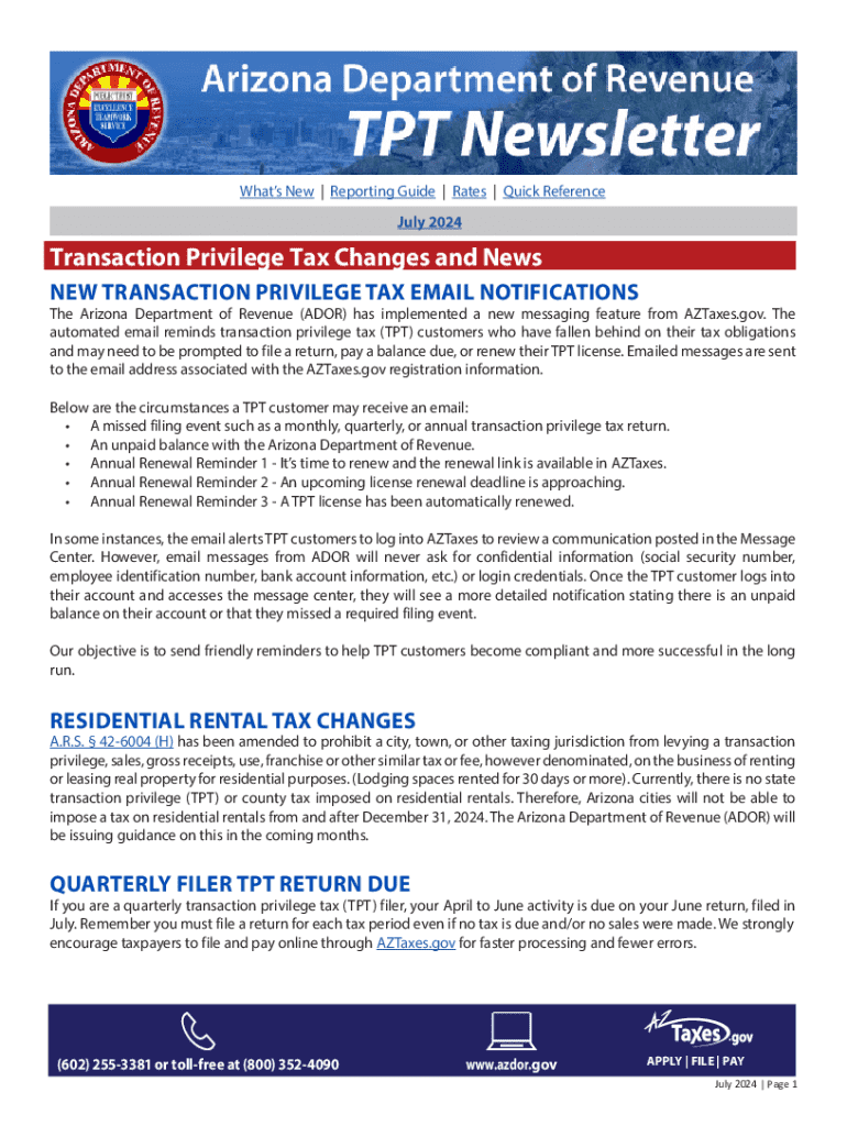 Fillable Online July 2024 - Transaction Privilege Tax Changes & News ...