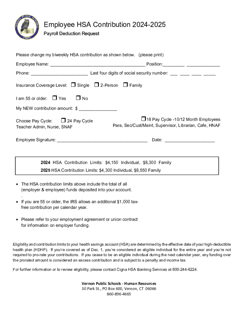 Fillable Online Please change my biweekly HSA contribution as shown ...