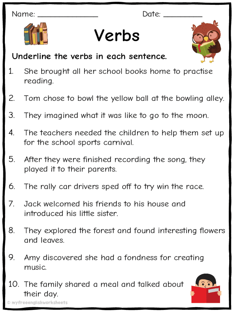Fillable Online Underline the verbs in each sentence Fax Email Print ...