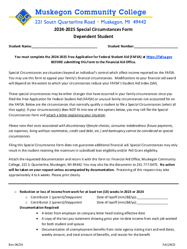 Fillable Online 2024-2025 Special Circumstances Form Dependent Student Fax Email Print - pdfFiller