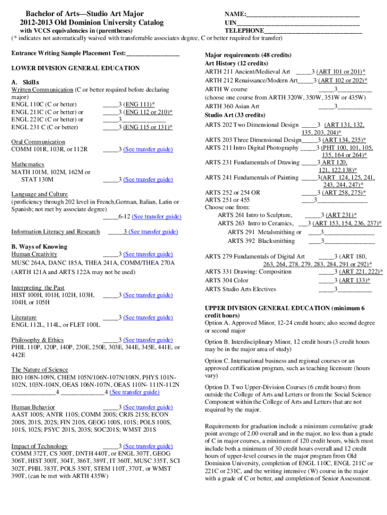 Fillable Online Transfer to Old Dominion University Fax Email Print - pdfFiller