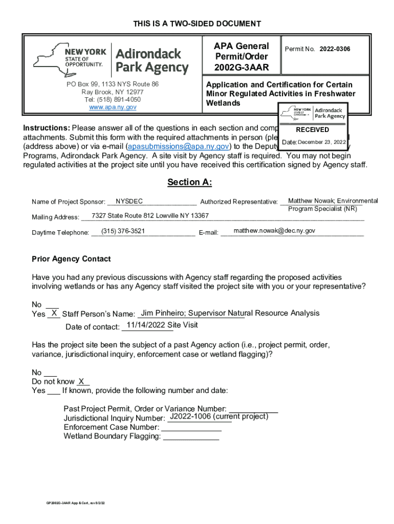 Fillable Online APA Permit 2022-0278 - Adirondack Park Agency - NY.gov ...