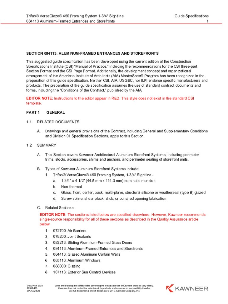 Fillable Online Trifab VersaGlaze 450 Framing System 1-3/4" Sightline ...