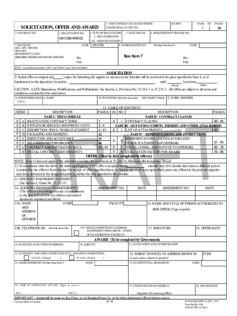 Fillable Online SOLICITATION/ CONTRACT FORM Fax Email Print - pdfFiller