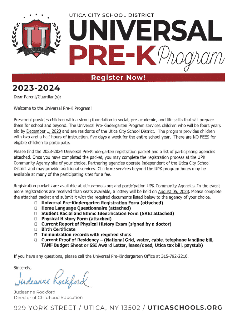 Fillable Online Welcome to the Universal Pre-K Program Fax Email Print ...