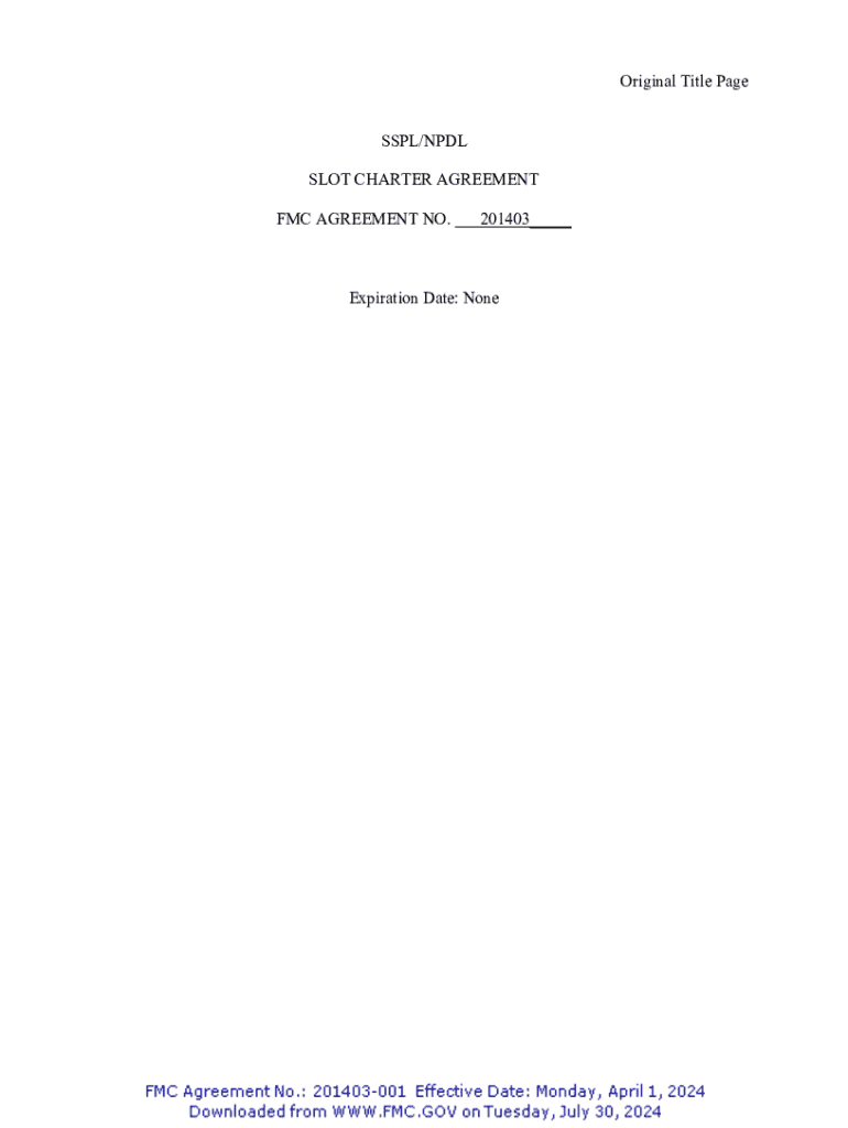Fillable Online Original Title Page SSPL/NPDL SLOT CHARTER AGREEMENT ...