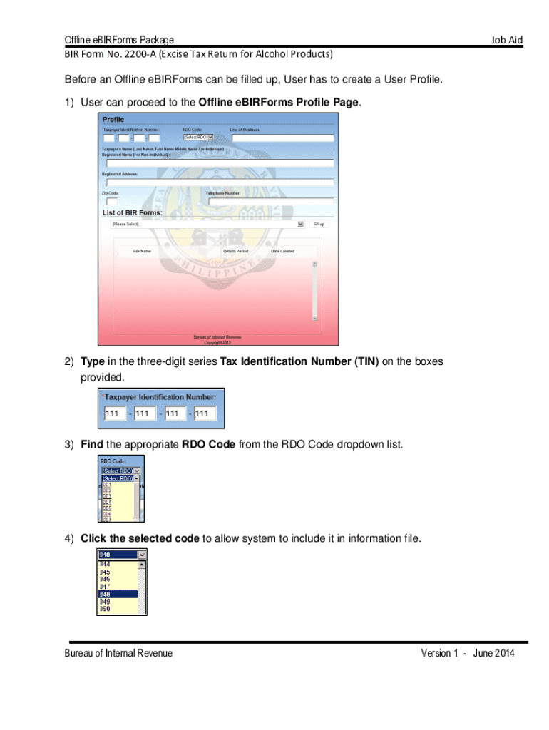 Fillable Online BIR Form No. 2200A Excise Tax Return for Alcohol ...