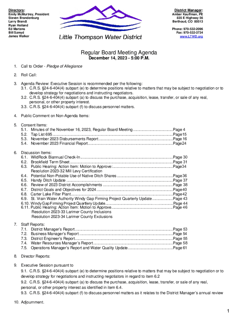 Fillable Online RULES AND REGULATIONS - Little Thompson Water District ...