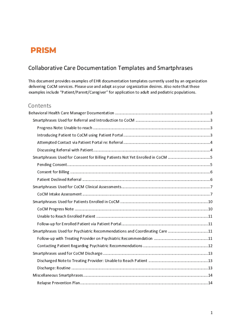 Fillable Online Collaborative Care Documentation Templates and ...