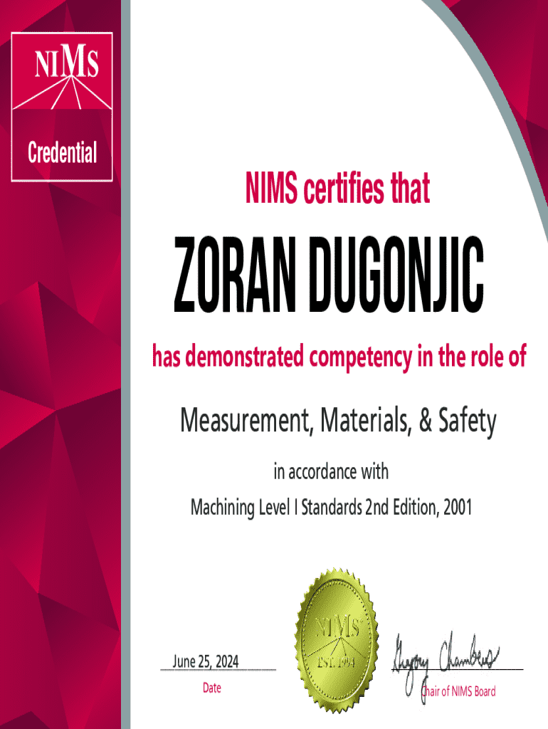 Fillable Online NIMS certifies that Fax Email Print - pdfFiller