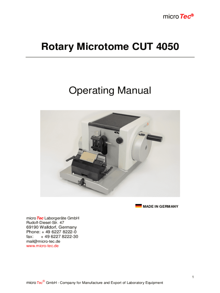 Fillable Online MicroTec Rotary Microtome Cut 4060E micro tec 4060 E W ...