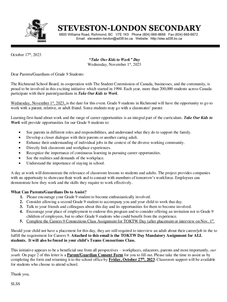 Fillable Online Take Our Kids to Work Day - Human Resources - McMaster HR Fax Email Print ...