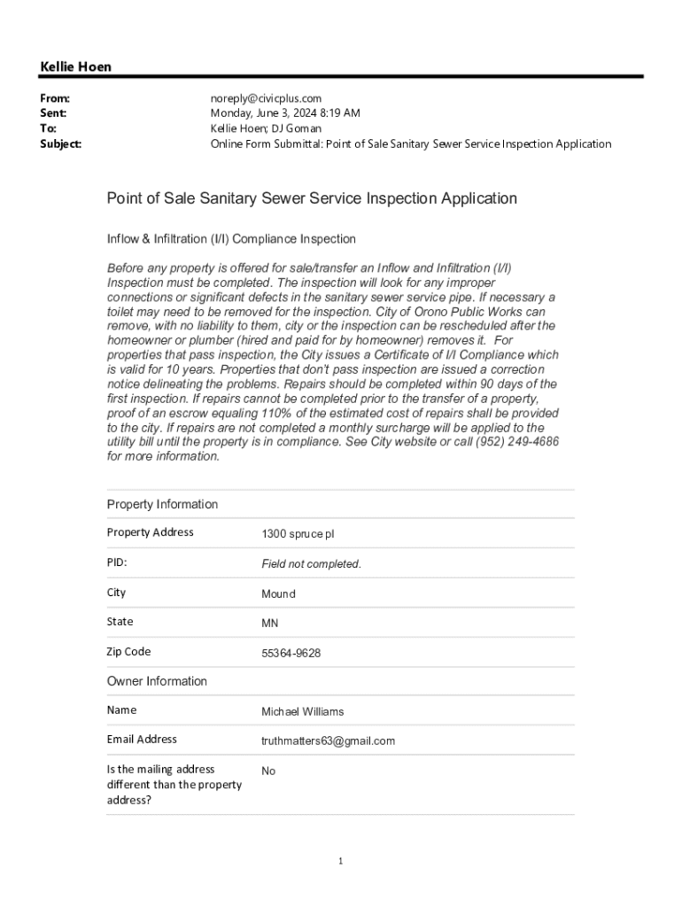 Fillable Online Inflow & Infiltration (i/i) Compliance Inspection ...