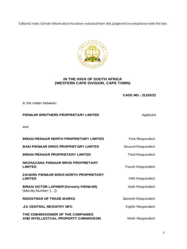 Fillable Online IN THE HIGH OF SOUTH AFRICA (WESTERN CAPE ... Fax Email Print - pdfFiller