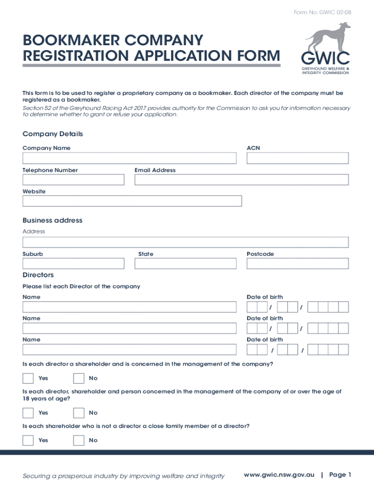 Fillable Online bookmaker company registration application form ...