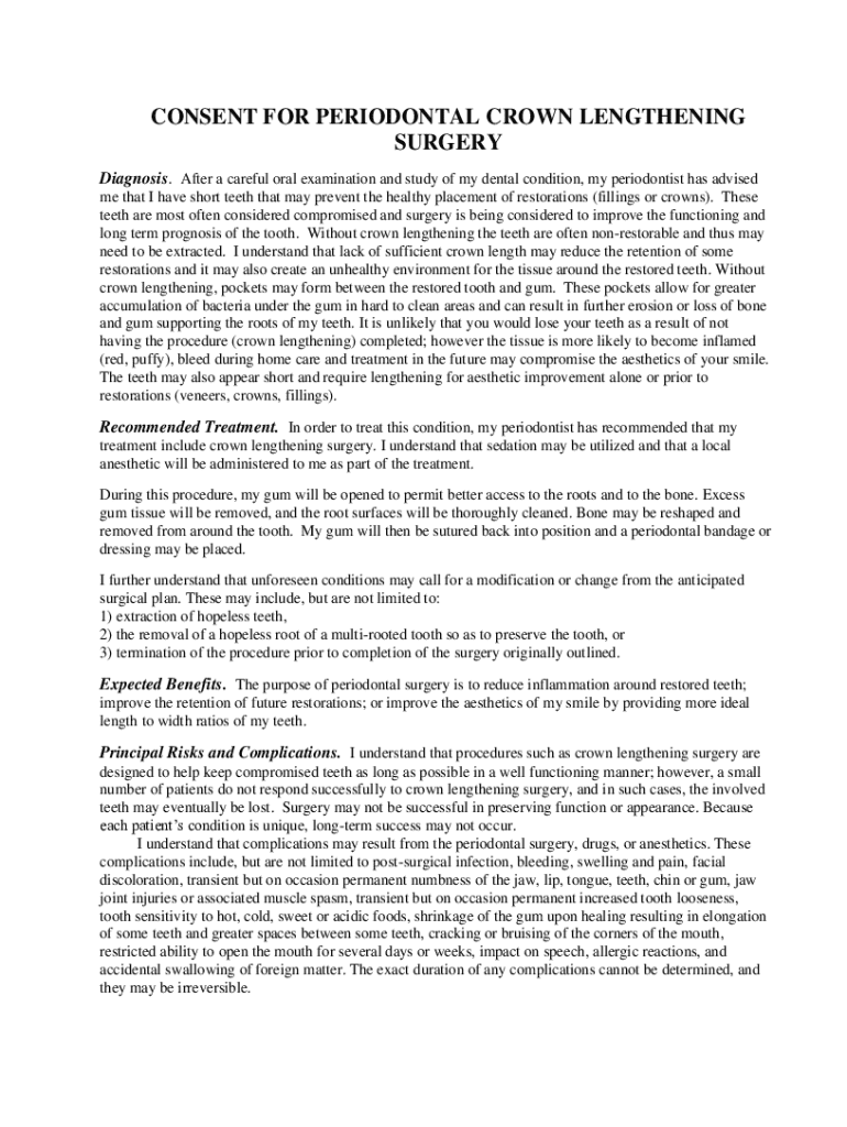 Fillable Online CONSENT FOR PERIODONTAL SURGERY - Dr. Sandeep Sharma ...