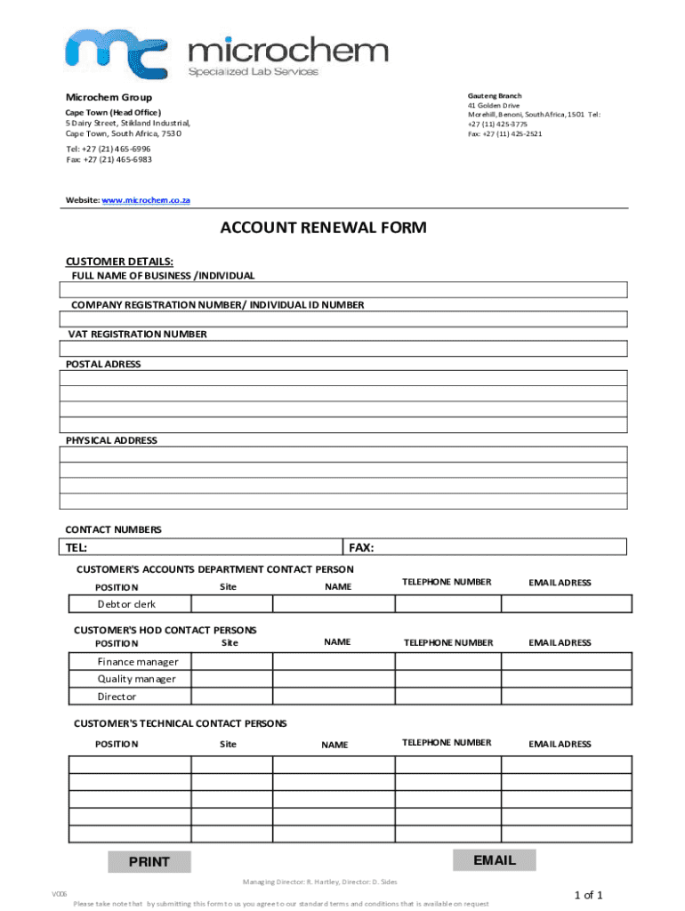 Fillable Online ACCOUNT RENEWAL FORM Fax Email Print - pdfFiller