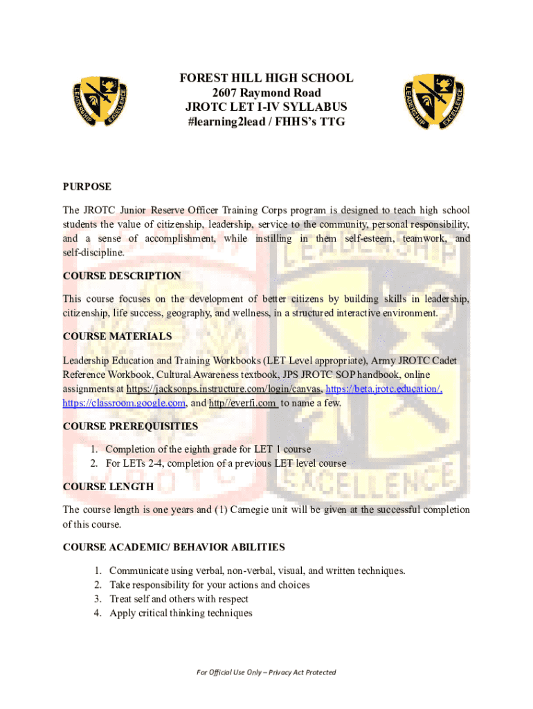 Fillable Online Tijerina, John / JROTC LET I & II SYLLABUS Fax Email Print - pdfFiller