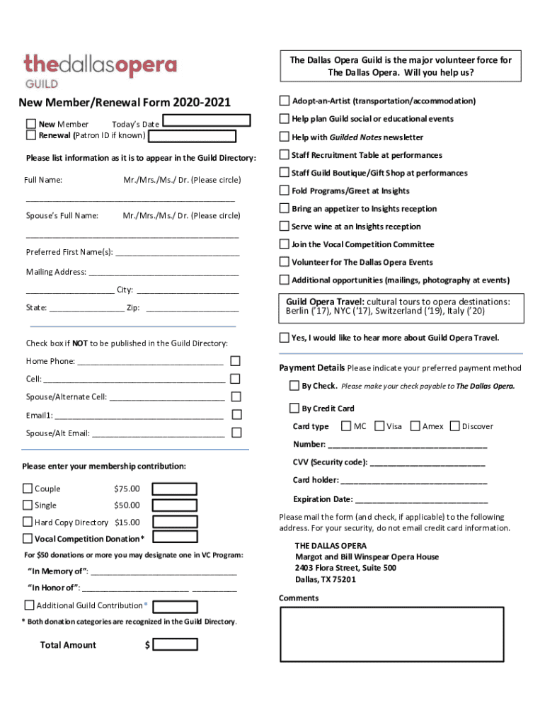 Fillable Online The Dallas Opera Guild is the major volunteer force for ...