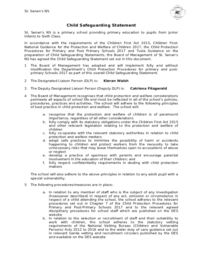 St. Senan's National School - Child Safeguarding Statement Doc Template ...