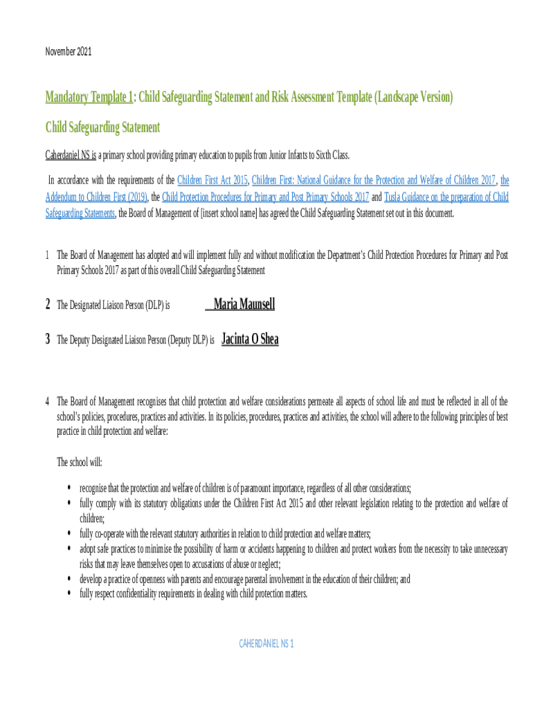 Child Safeguarding Statement November 2021 Doc Template | pdfFiller