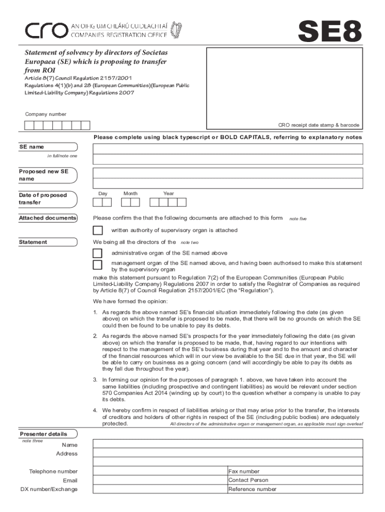 Fillable Online Statement of solvency by directors of societas europaea ...