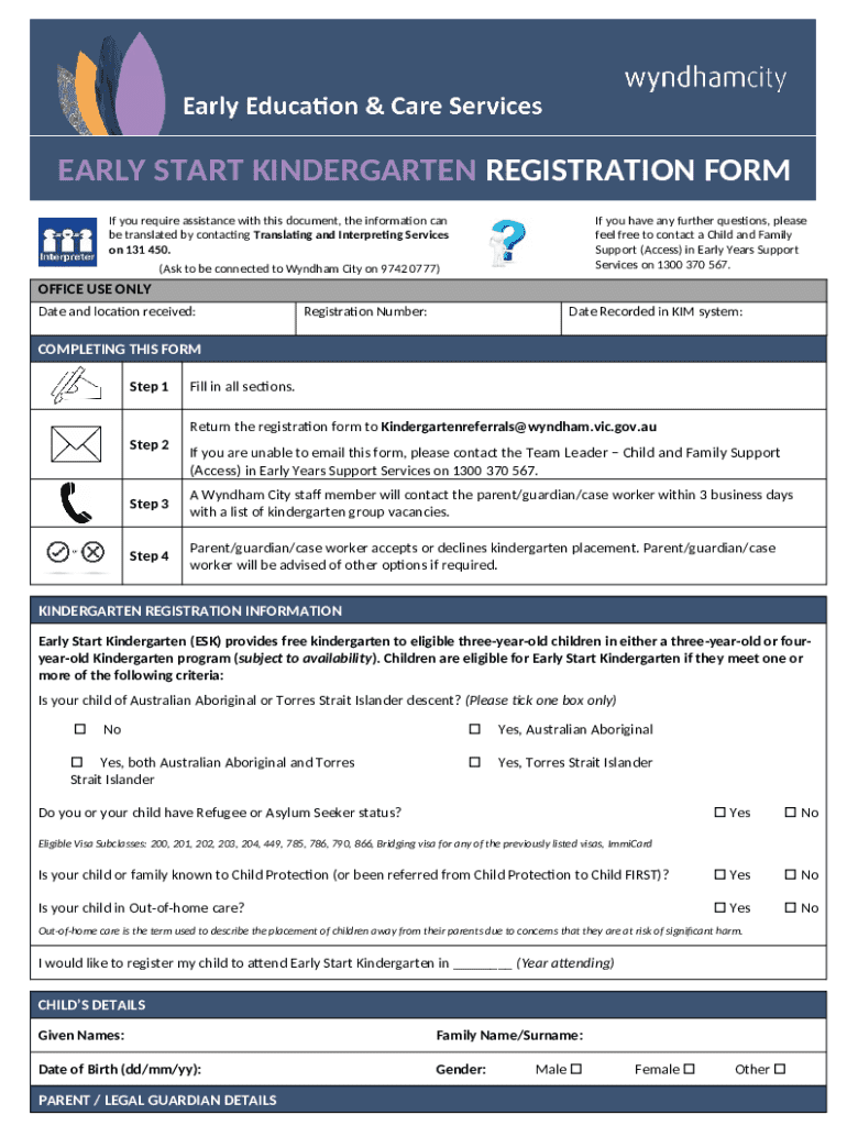 early start kindergarten registration Doc Template | pdfFiller