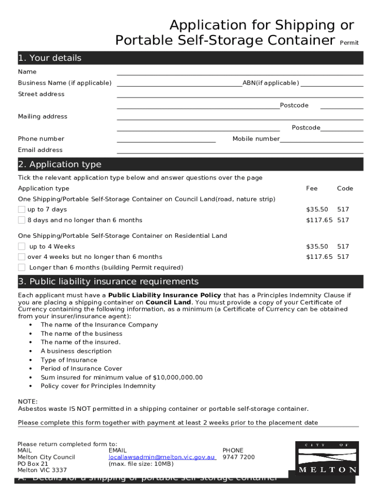 application-for-shipping-container-permit- ... Doc Template | pdfFiller
