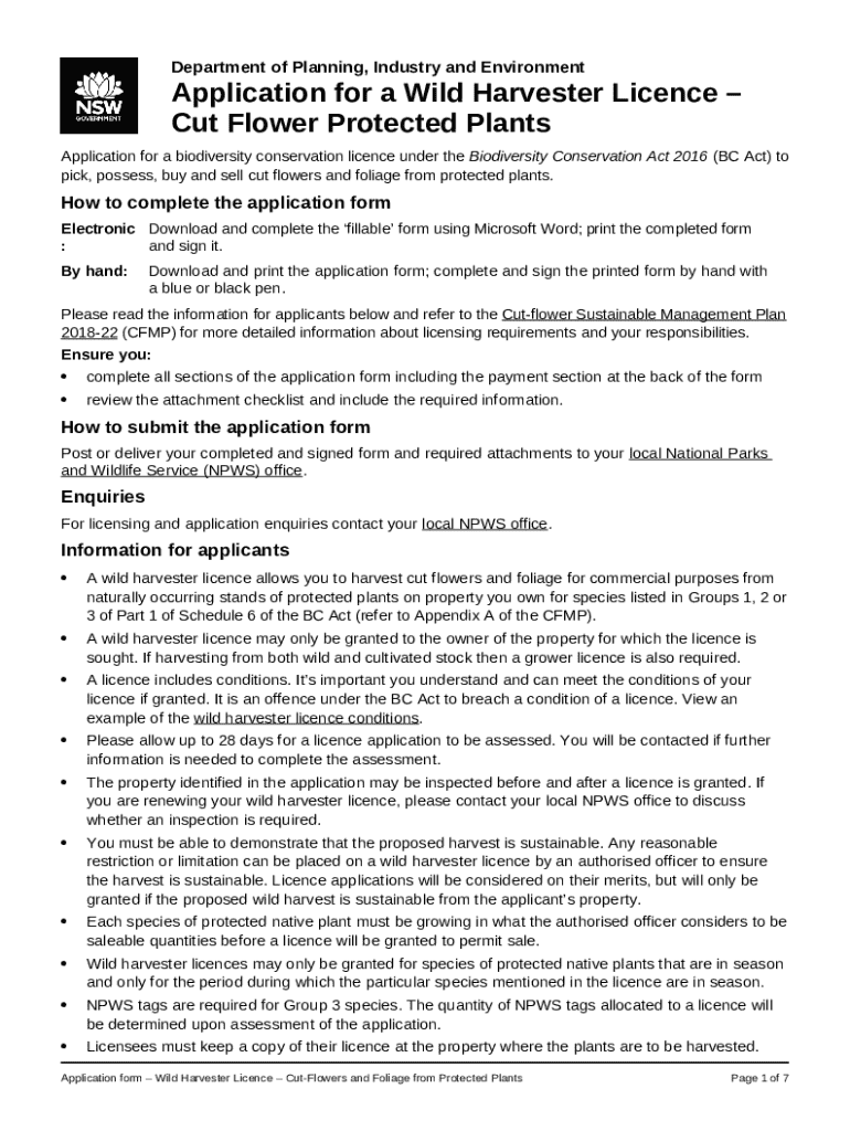 Application for a Wild Harvester LicenceCut Flower Protected Plants ...