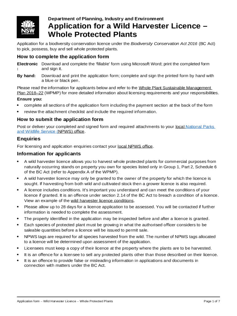 Application for a Wild Harvester LicenceWhole Protected Plants - www ...