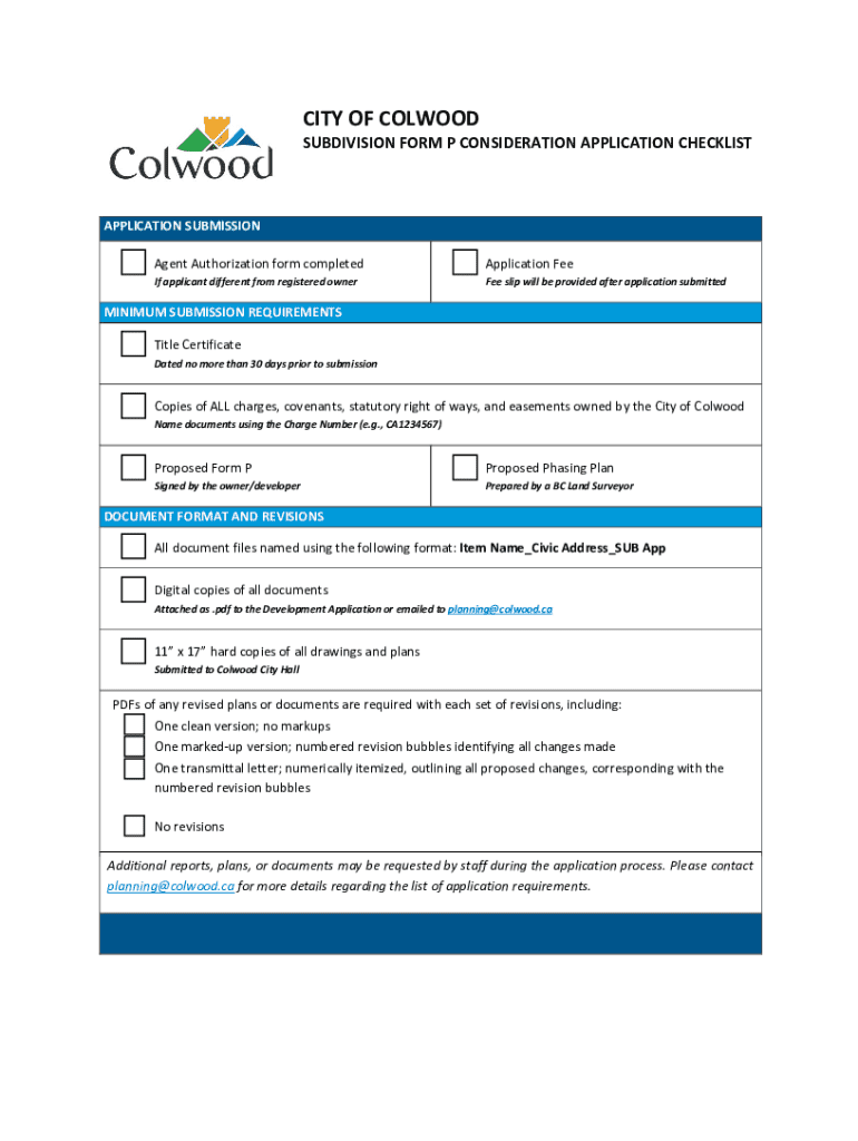 Fillable Online subdivision form p consideration application checklist Fax Email Print - pdfFiller