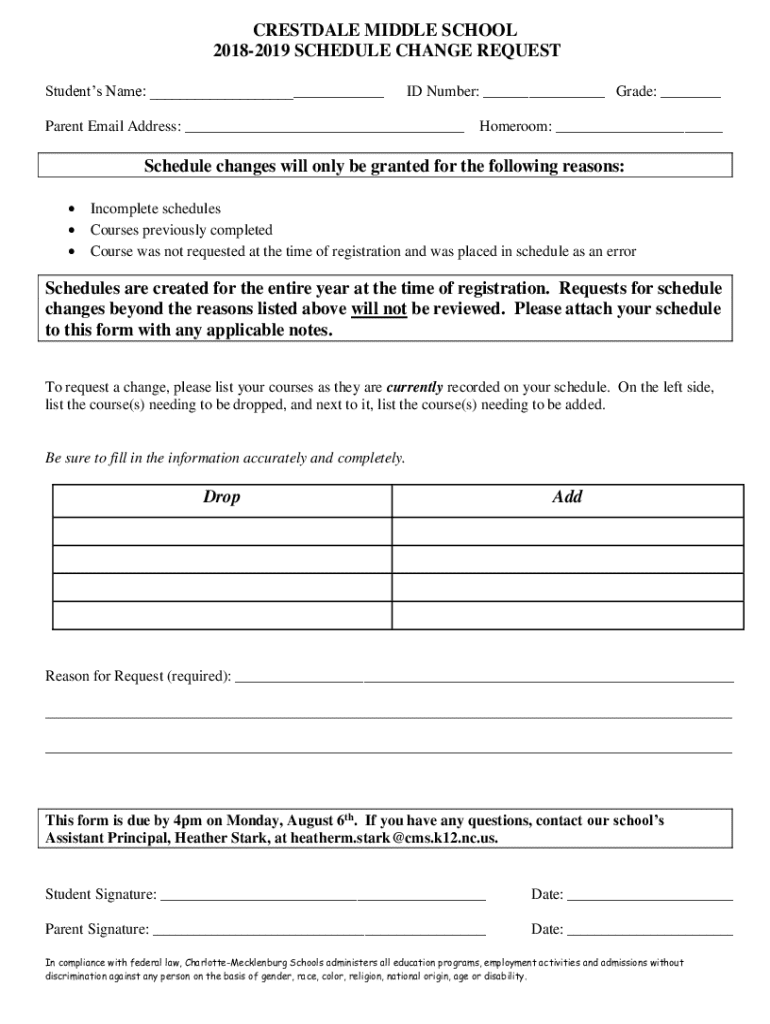 Fillable Online Schedule Change Request Form (Non-Priority) DEADLINE ...