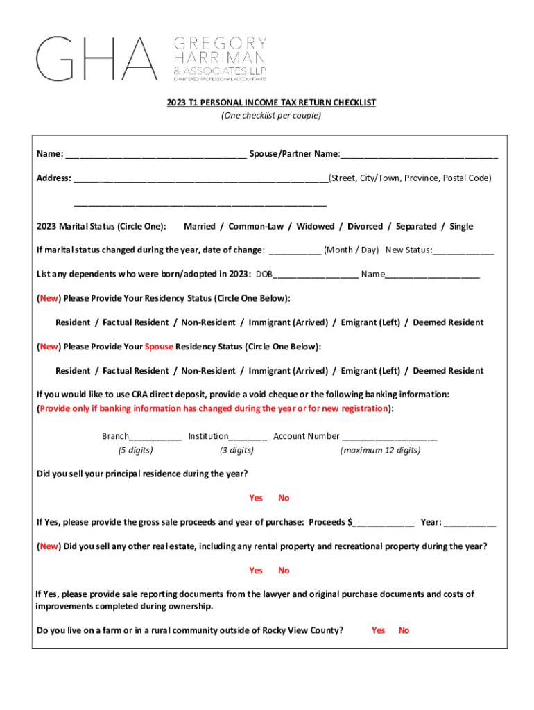 Fillable Online T1-Personal-Income-Tax-Checklist-2023 (V1) Fax Email ...