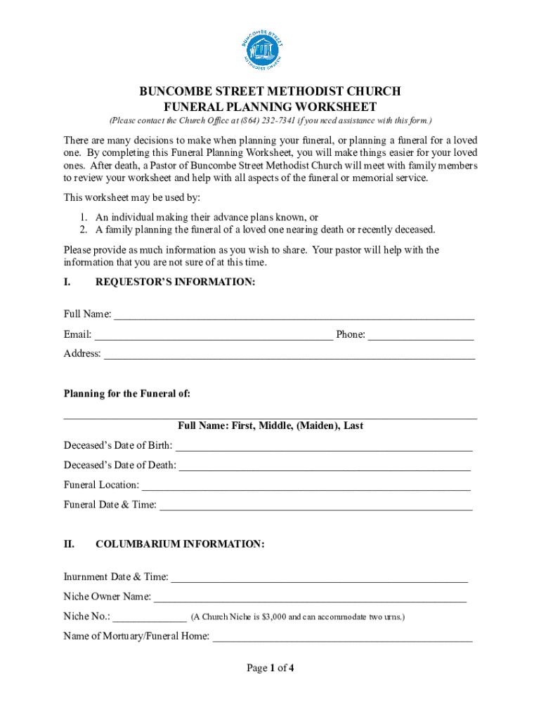 Fillable Online Funeral Planning Worksheet. Fax Email Print - pdfFiller