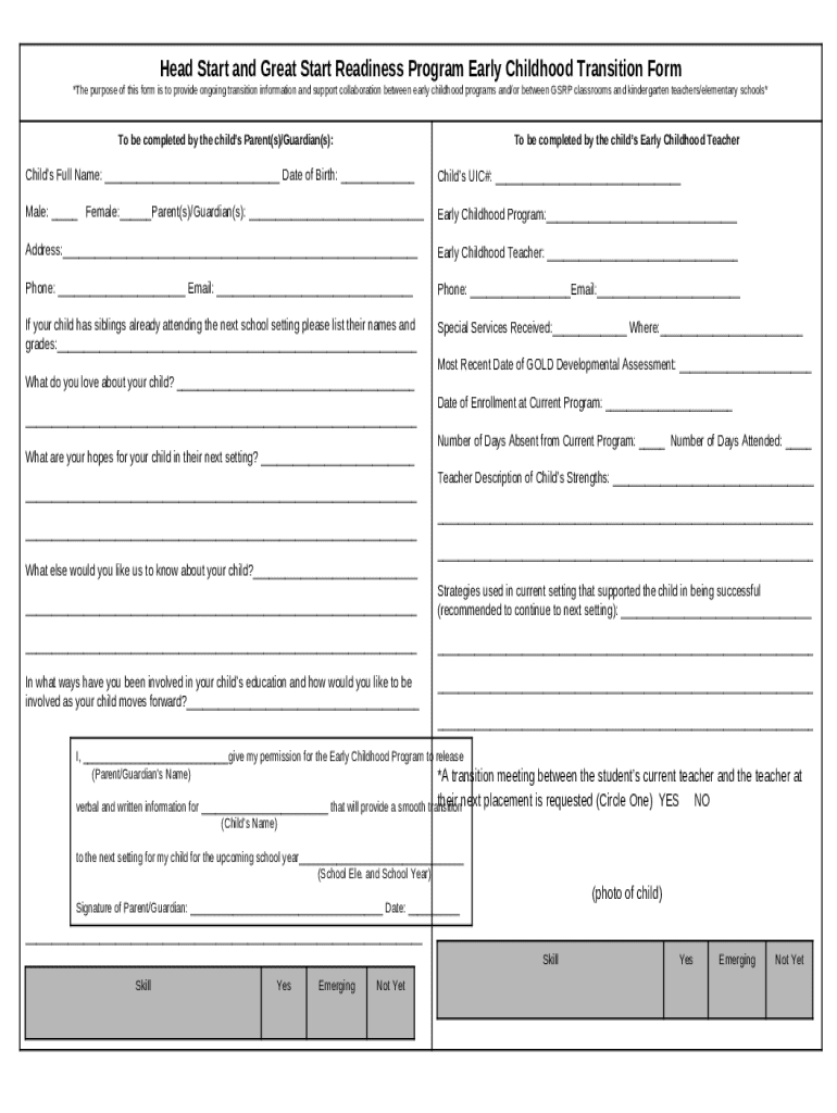 Head Start and Great Start Readiness Program Early Childhood Transition ...