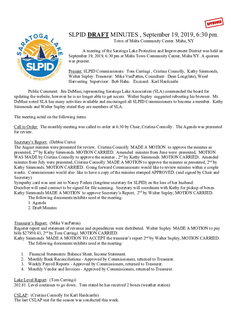 Fillable Online Saratoga Lake Protection and Improvement District: SLPID Fax Email Print - pdfFiller