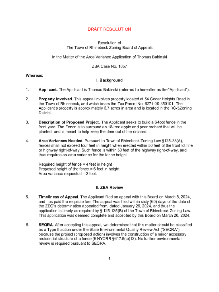 Fillable Online 5 Draft Procedural Resolution Thomas Babinski Site Plan ...