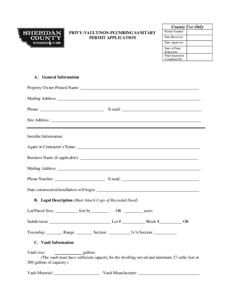 Fillable Online Privy-Vault Non-Plumbing Sanitary Permit Application ...