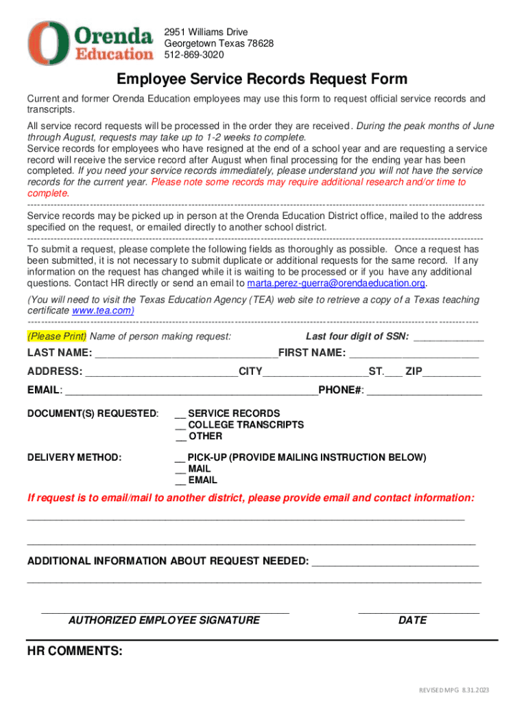 Fillable Online Employee Service Records Request Form Fax Email Print ...