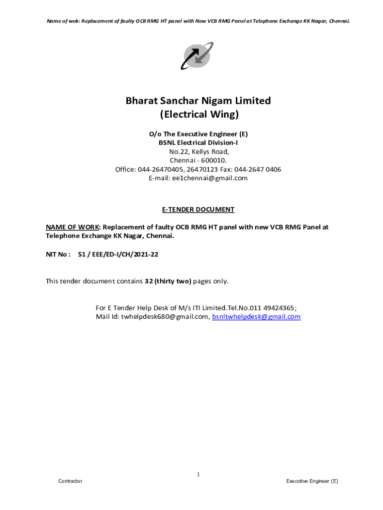 Fillable Online Name of wok: Replacement of faulty OCB RMG HT panel ...