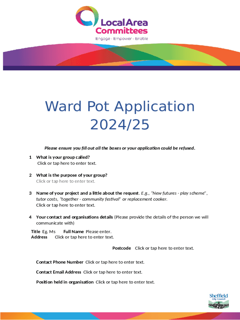 Ward Pot Application 2024-2025 Doc Template | pdfFiller