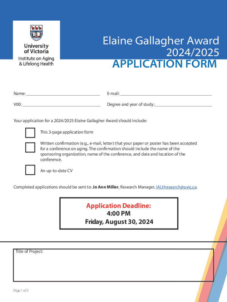 Fillable Online Elaine Gallagher Award 2024/2025 APPLICATION FORM Fax Email Print - pdfFiller