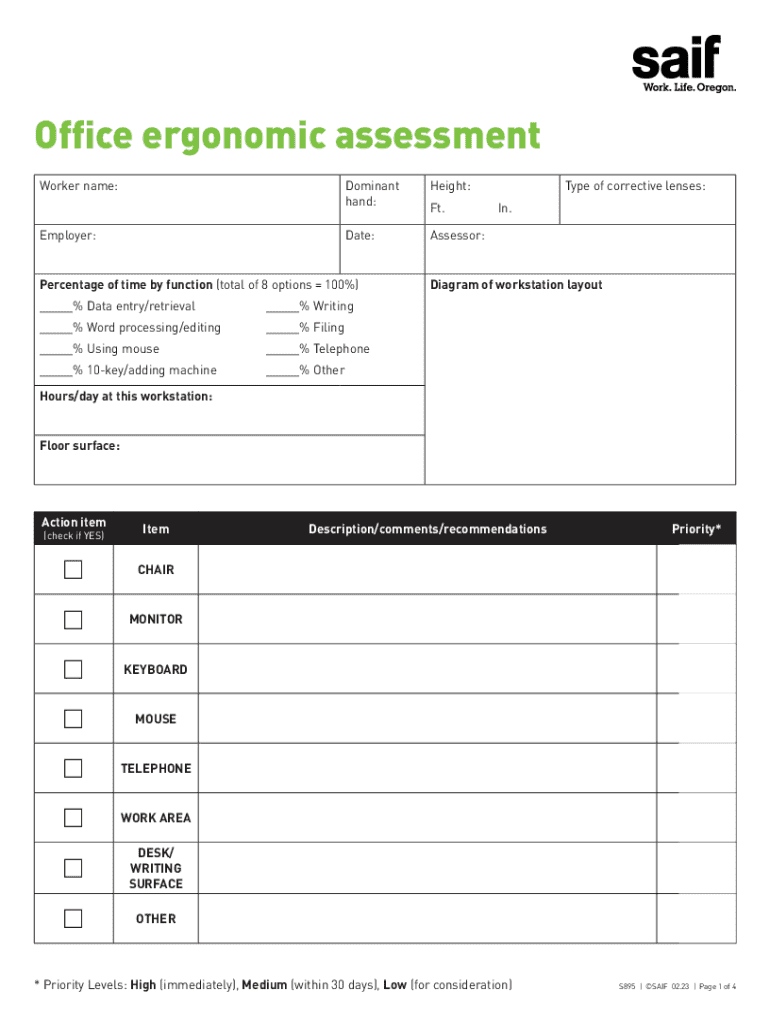 Fillable Online Office ergonomics assessment form. S895 Office ...
