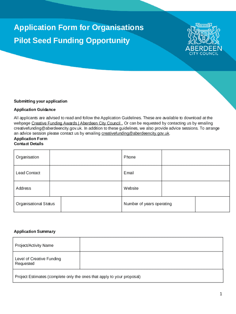 Application for Organisations Pilot Seed Funding ... Doc Template ...