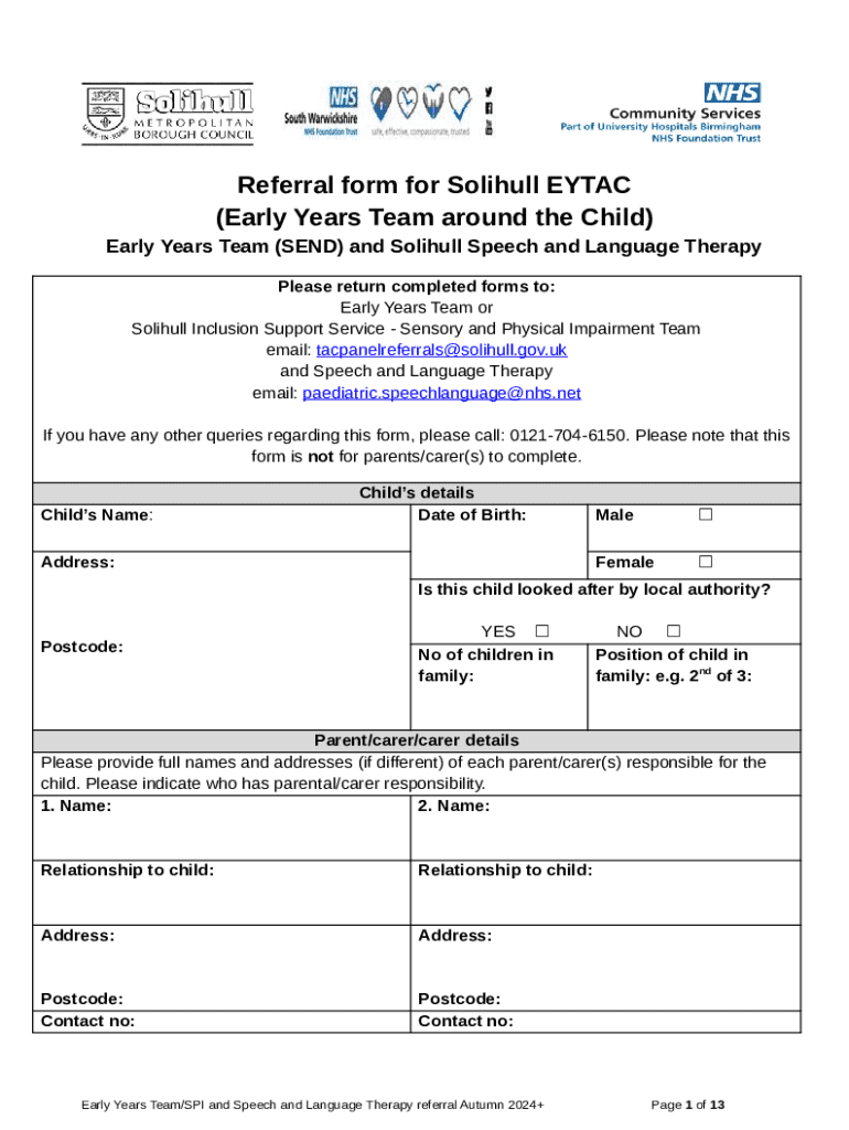 speech & language therapy service referral Doc Template | pdfFiller