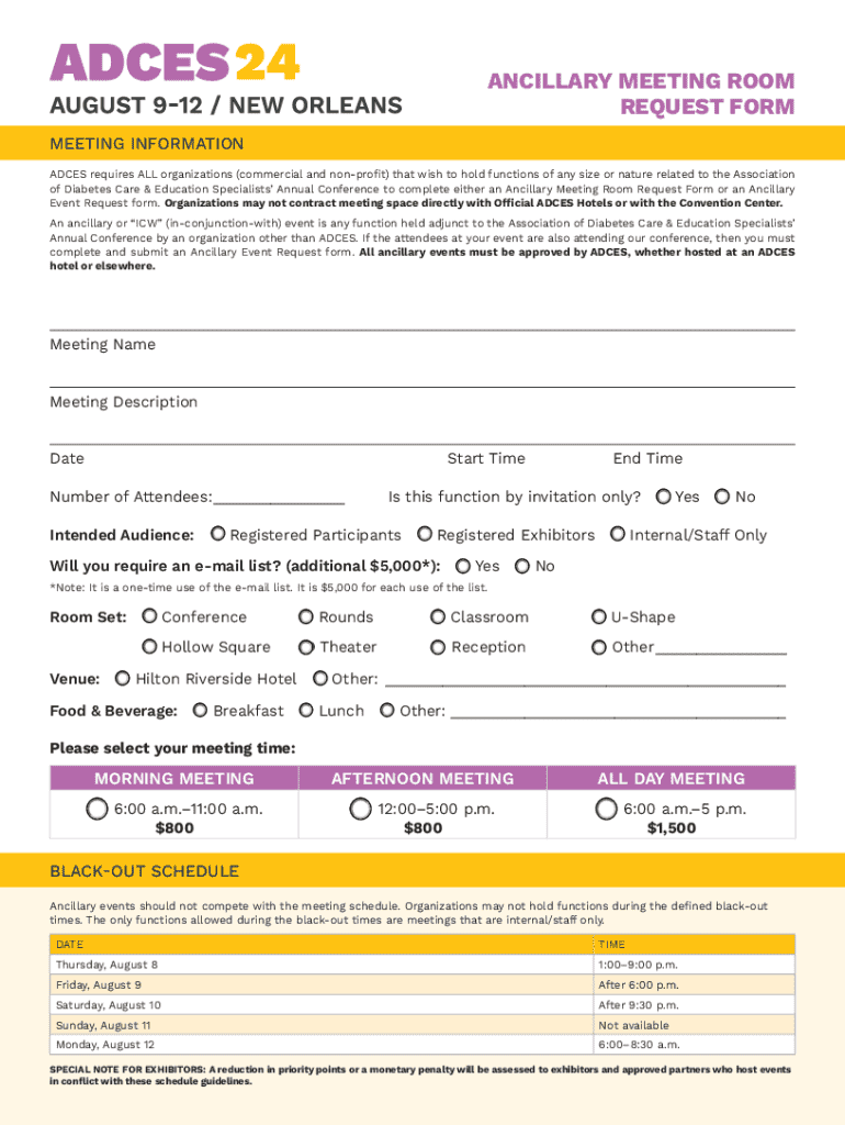Fillable Online ANCILLARY MEETING ROOM REQUEST FORM Fax Email Print ...