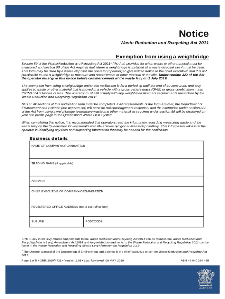 Exemption from using a weighbridge notification Doc Template | pdfFiller